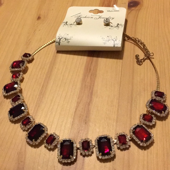 Jewelry | Beautiful Red Crystal Necklace And Earrings Set | Poshmark